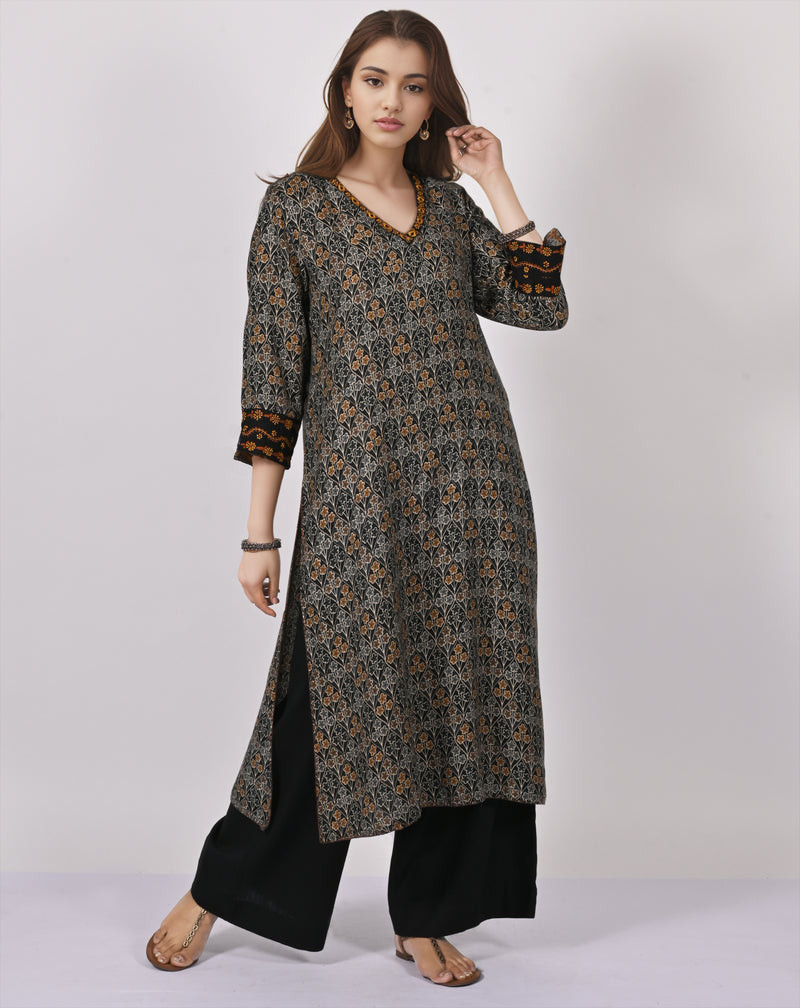 KASI Block Print Style Pure Cotton Hand Embroidered Long Tunic Dress ...