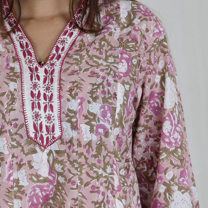 SUCHI Pure Cotton Block Print Hand Embroidered Top – Ayurvastram